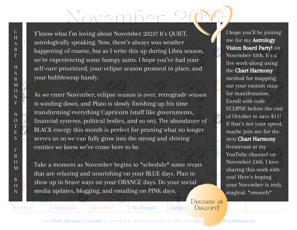 Chart Harmony for November 2023 - Bonnie Gillespie